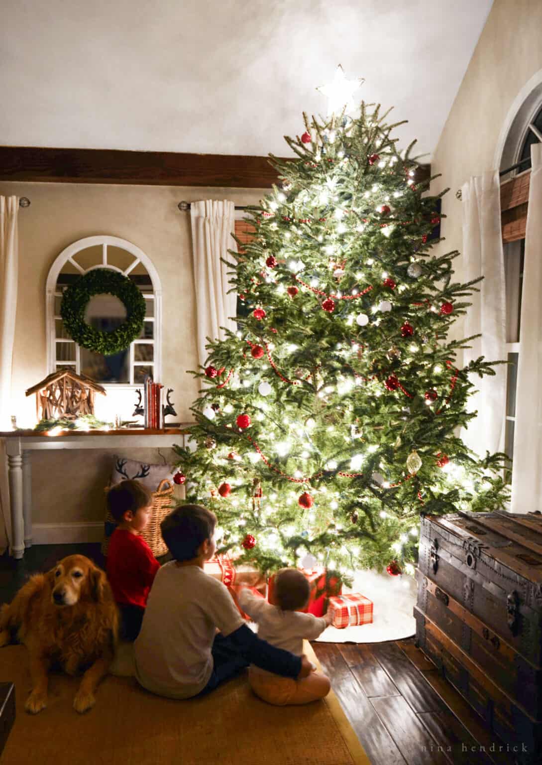 A Magical Snowy Evening: Christmas Lights at Night