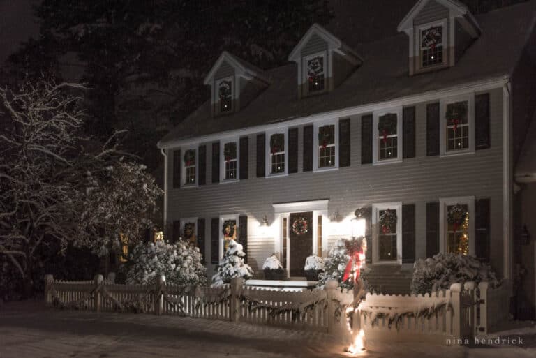 A Magical Snowy Evening: Christmas Lights at Night