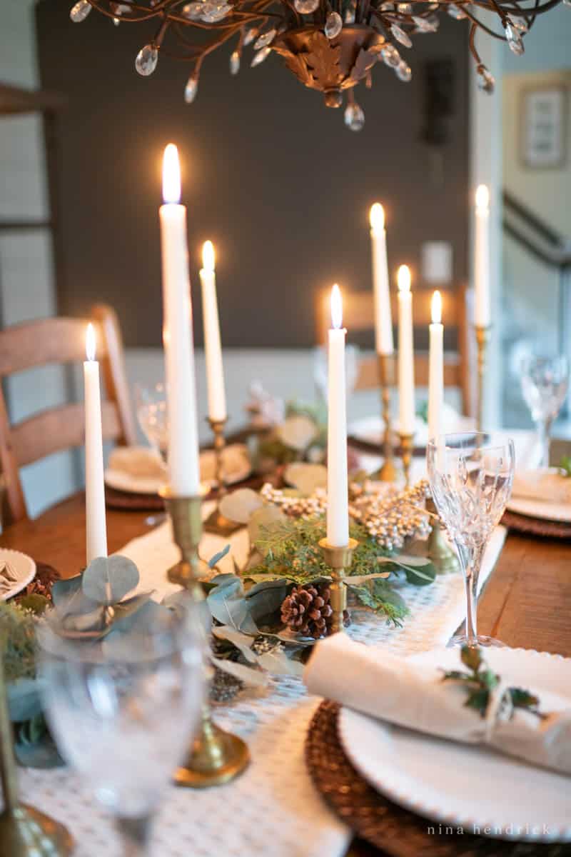 Winter Tablescape Ideas using Greenery and Brass - Nina Hendrick